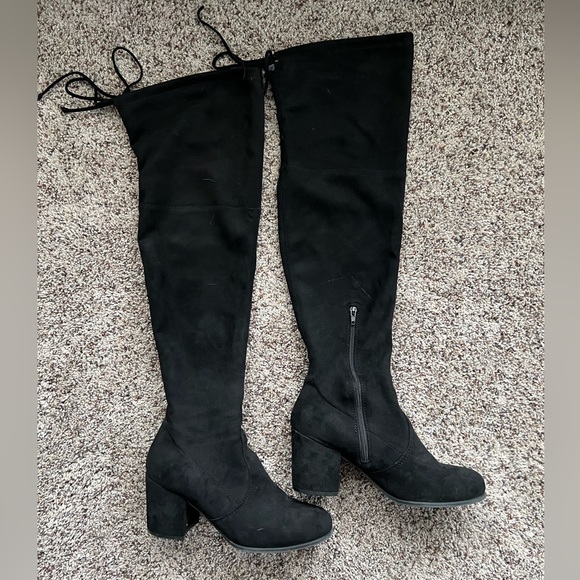 Shoes | Black Microsuede Kneehigh Boots | Poshmark